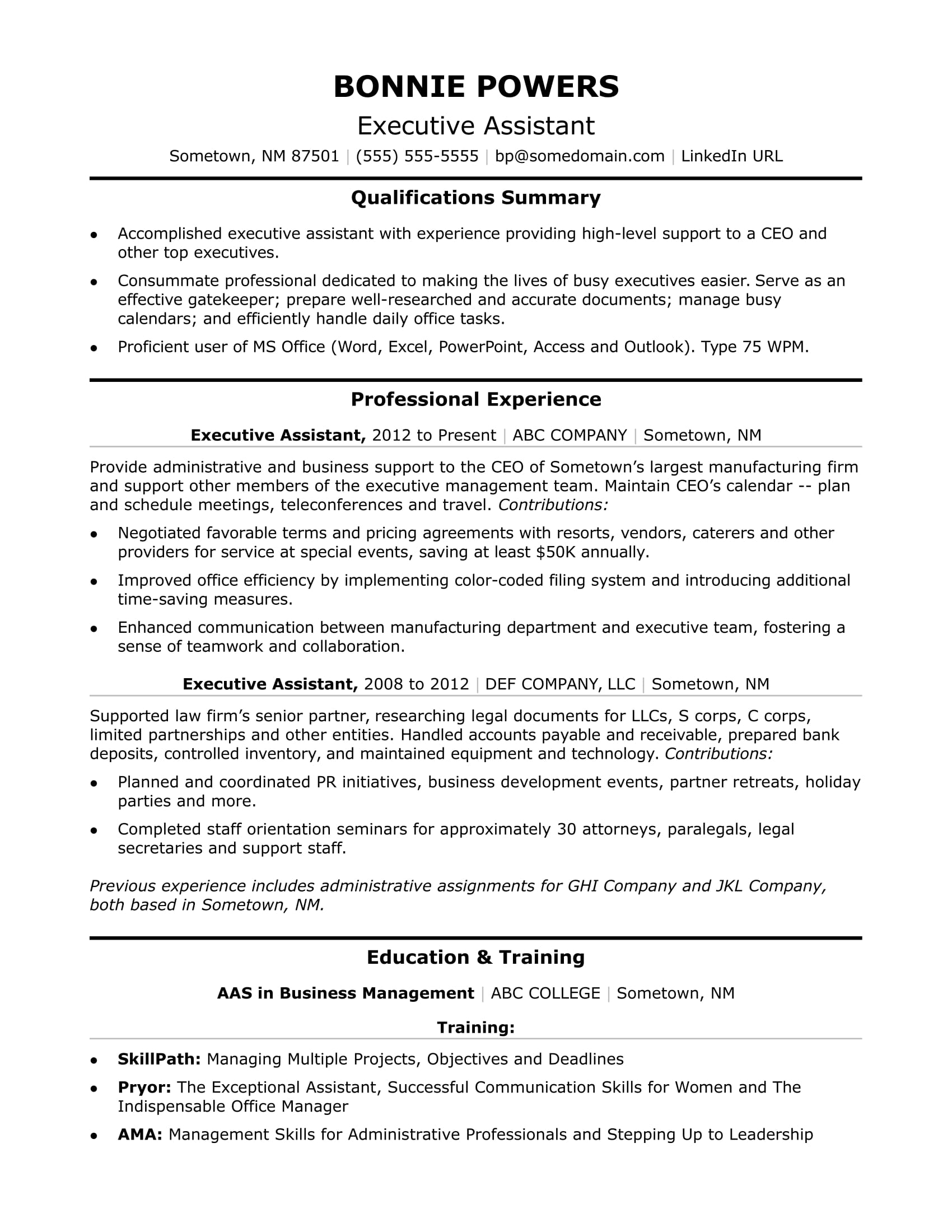 Example Summary Resume Administrative Assistant Sutajoyo