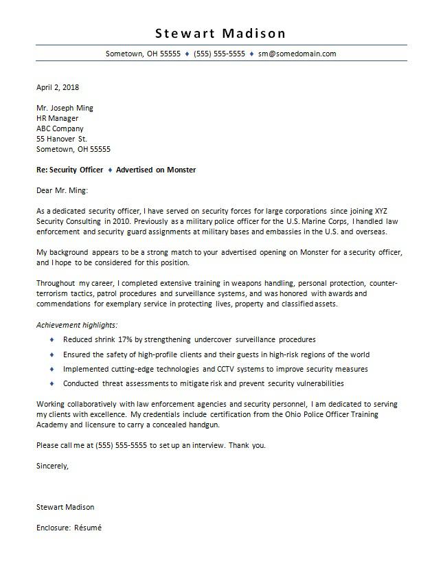 Security Officer Cover Letter Sample Monster