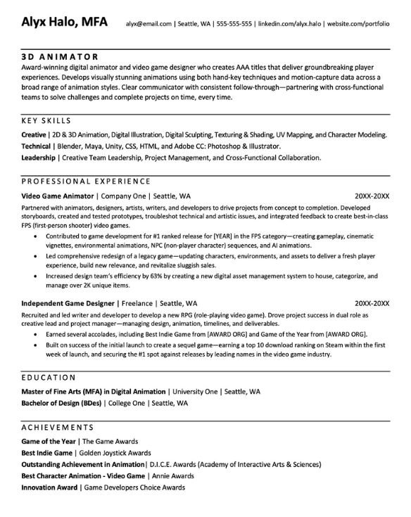 Animator Resume Sample | Monster.com