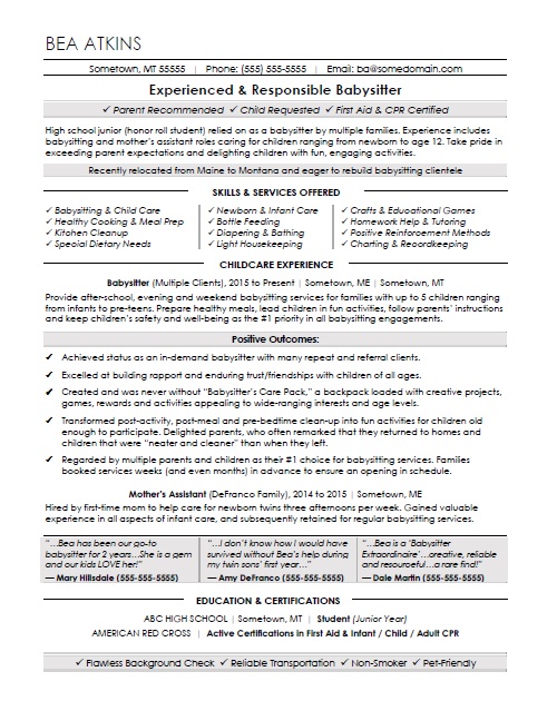 Babysitter Resume Monster
