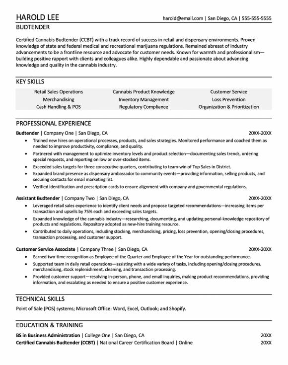 Budtender Resume Sample Monster