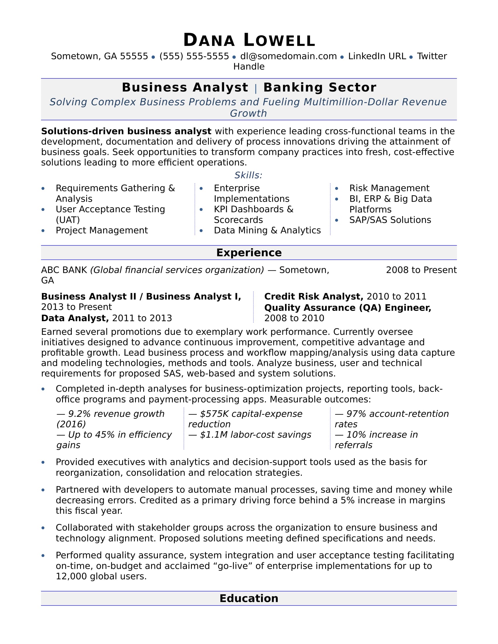 Business Analyst Resume Monster