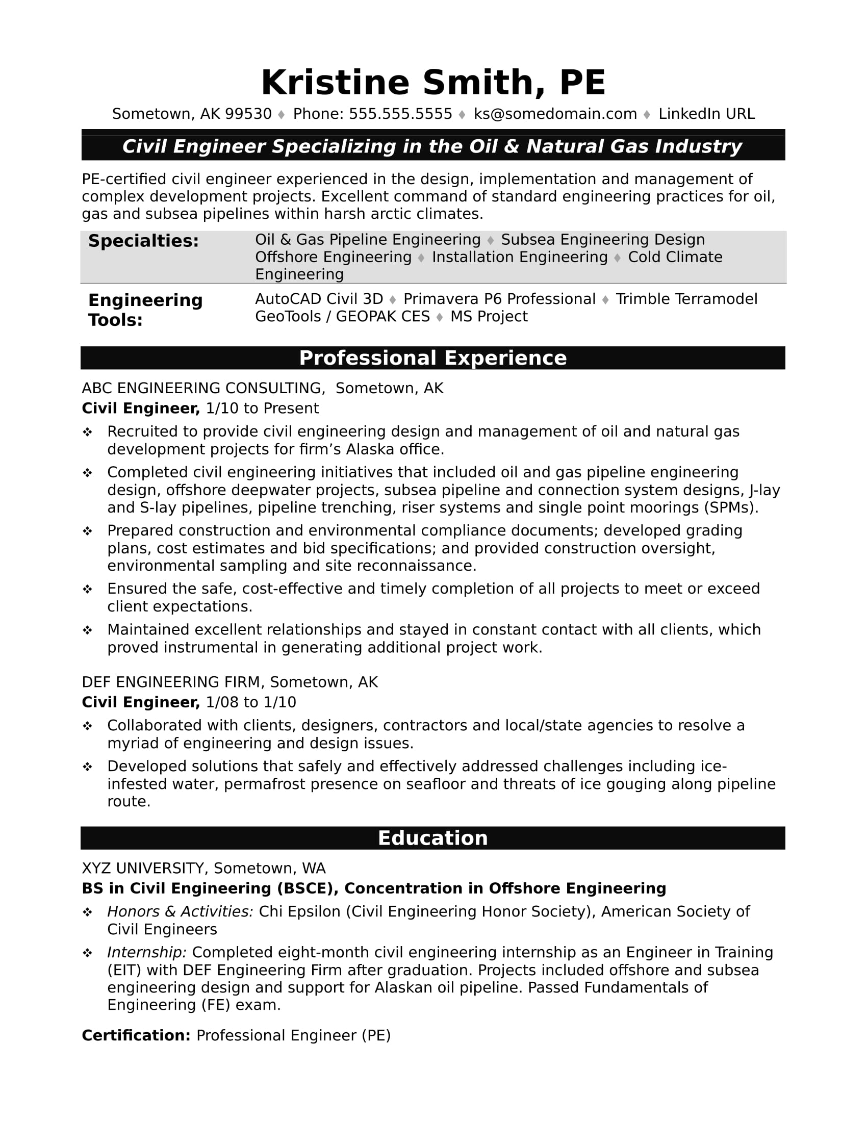 CV Template For Civil Engineer