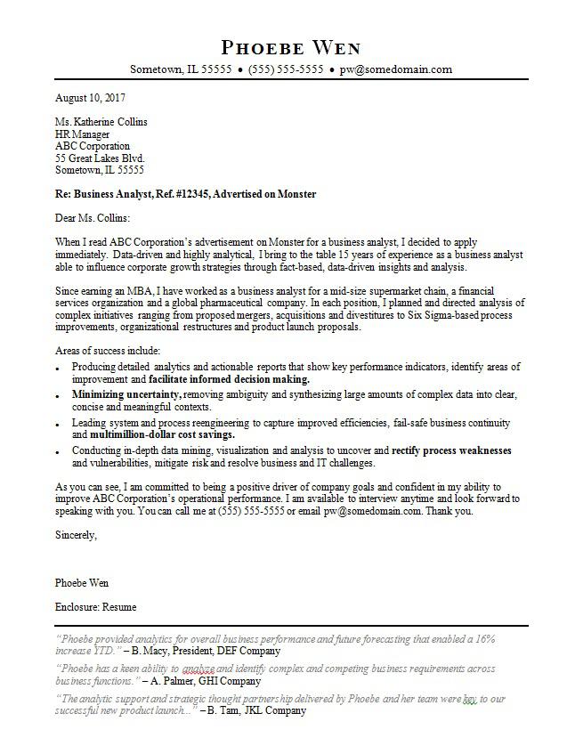 Business Analyst Cover Letter Sample Monster