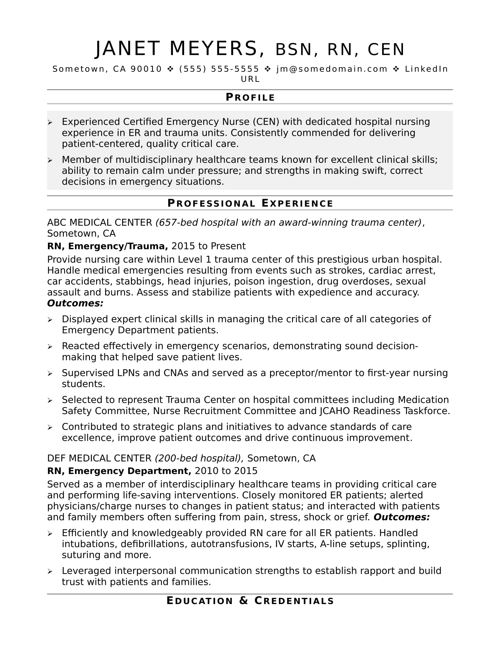 Hospital Nurse Resume Sample Monster