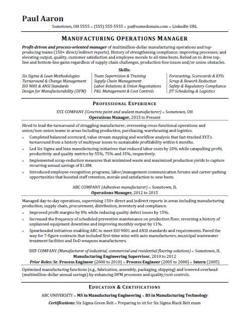 Operations Manager Resume Monster