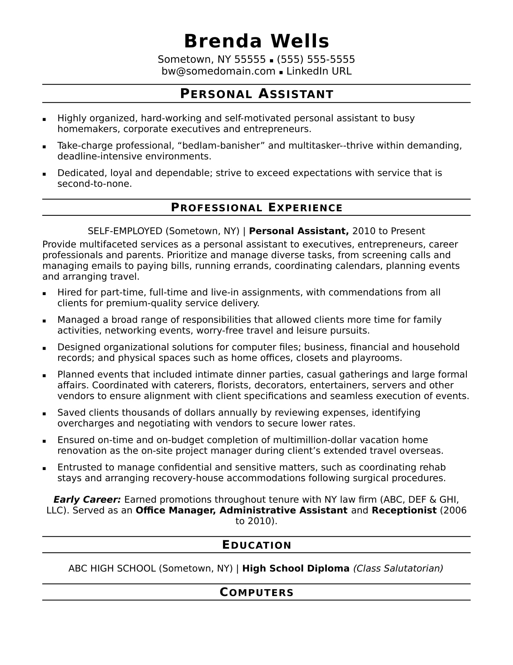 Personal Assistant Resume Monster