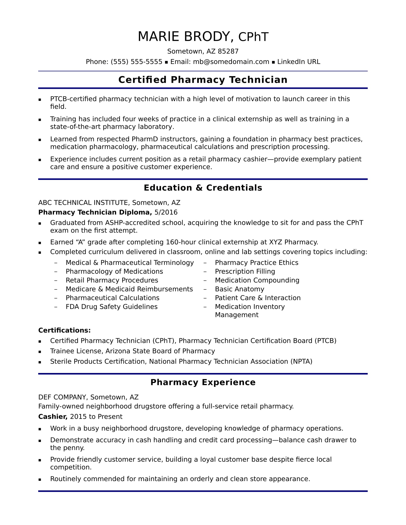 Pharmacy Tech Resume Help Pharmacy Technician Resume Sample