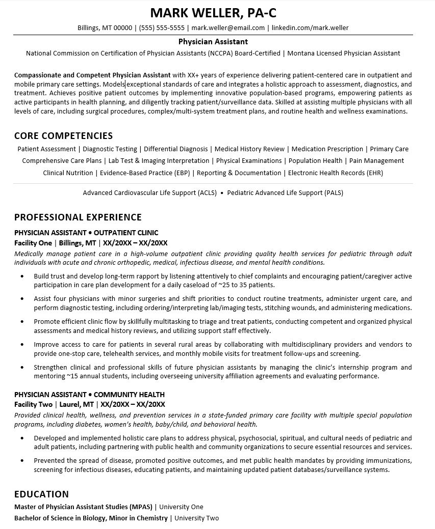 Physician Assistant Cv Template