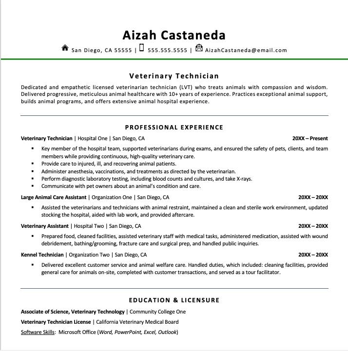 Vet Tech Resume Sample Monster